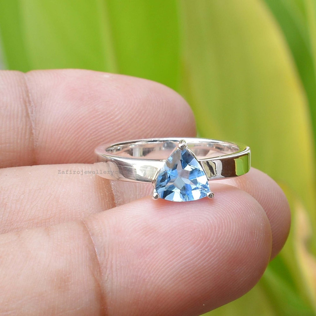 Swiss Blue Topaz Ring, Engagement Ring, Trillion Cut, Blue Gemstone ...
