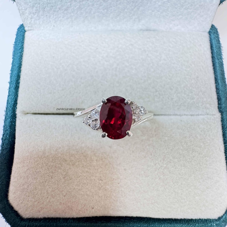 Oval Cut Ruby Three Stone Ring, 925 Sterling Silver, July Birthstone ...
