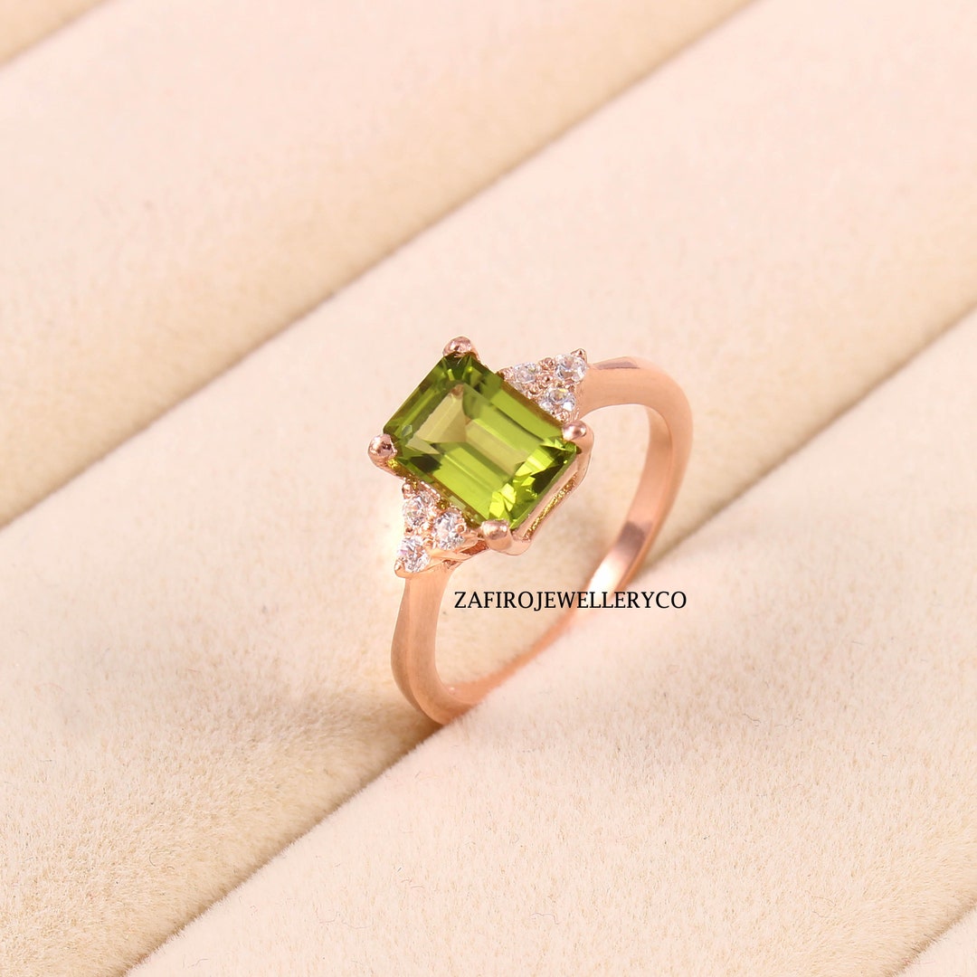 Peridot Ring, Three Stone Ring, 925 Sterling Silver, Natural Peridot ...