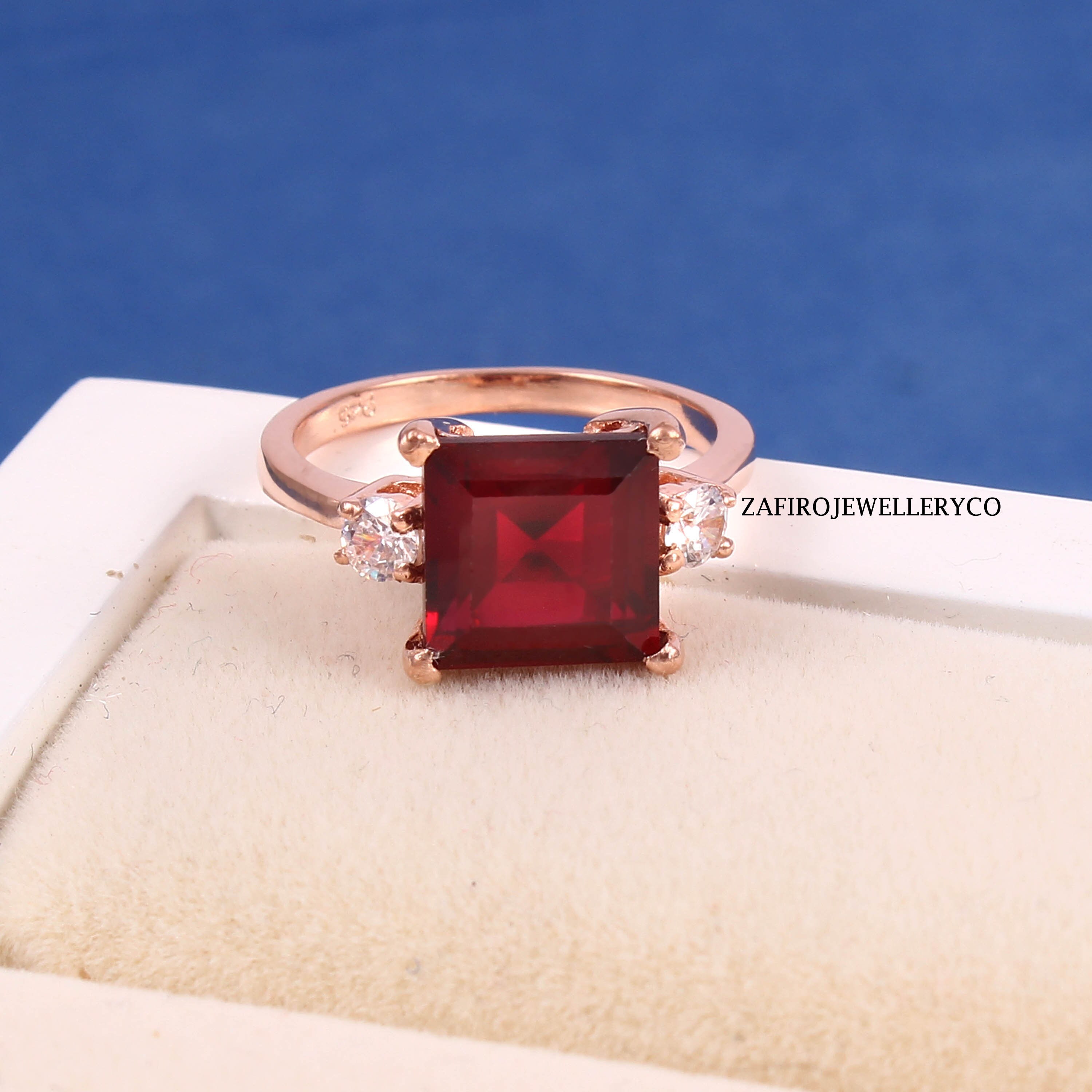 Ruby Ring, Bridesmaid Ring, Square Cut Ruby, 925 Sterling Silver ...