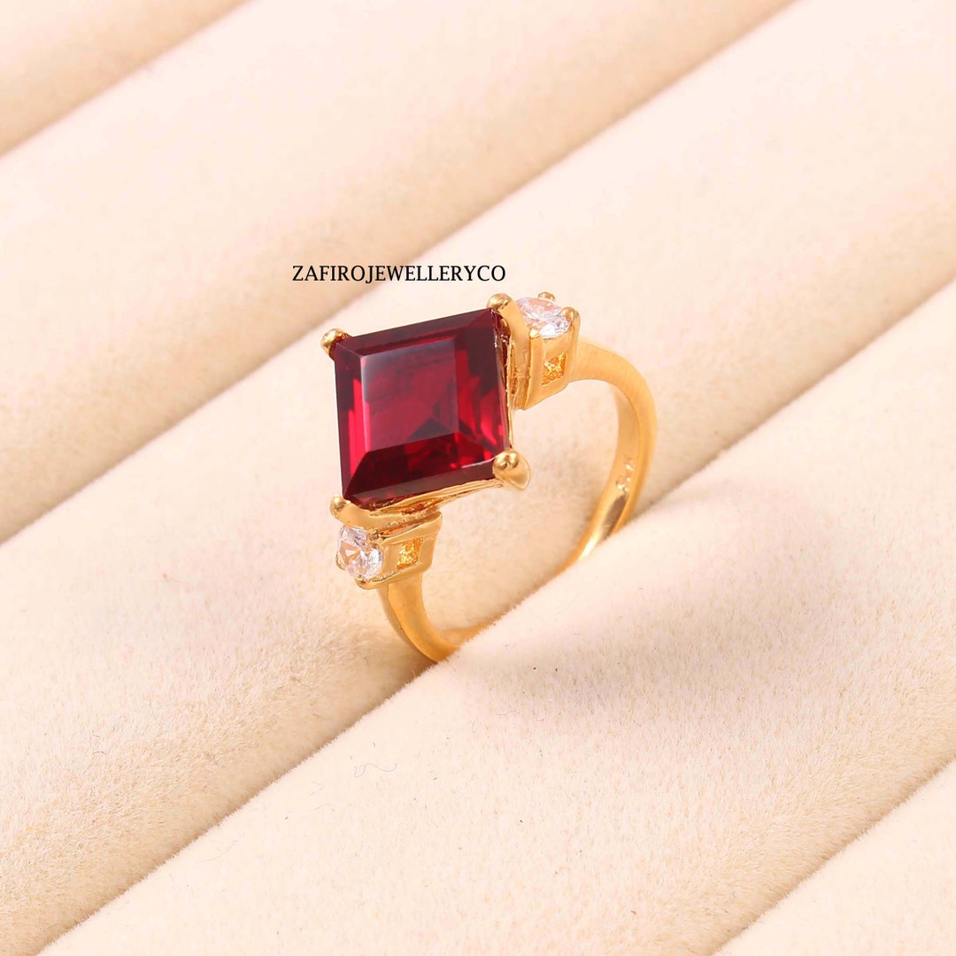 Ruby Ring, Square Cut Ruby, Promise Ring, July Birthstone, 925 Sterling ...