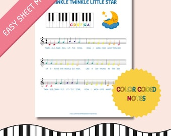 Twinkle Twinkle Little Star Easy Piano Sheet Music (digital Download ...