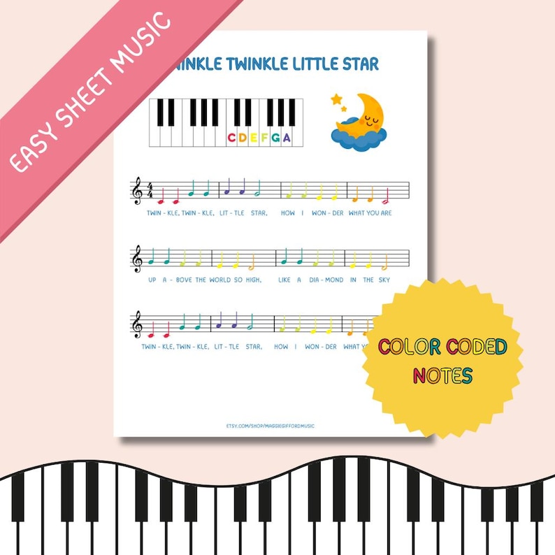 Twinkle Twinkle Little Star - Easy Piano Sheet Music With Lyrics ...