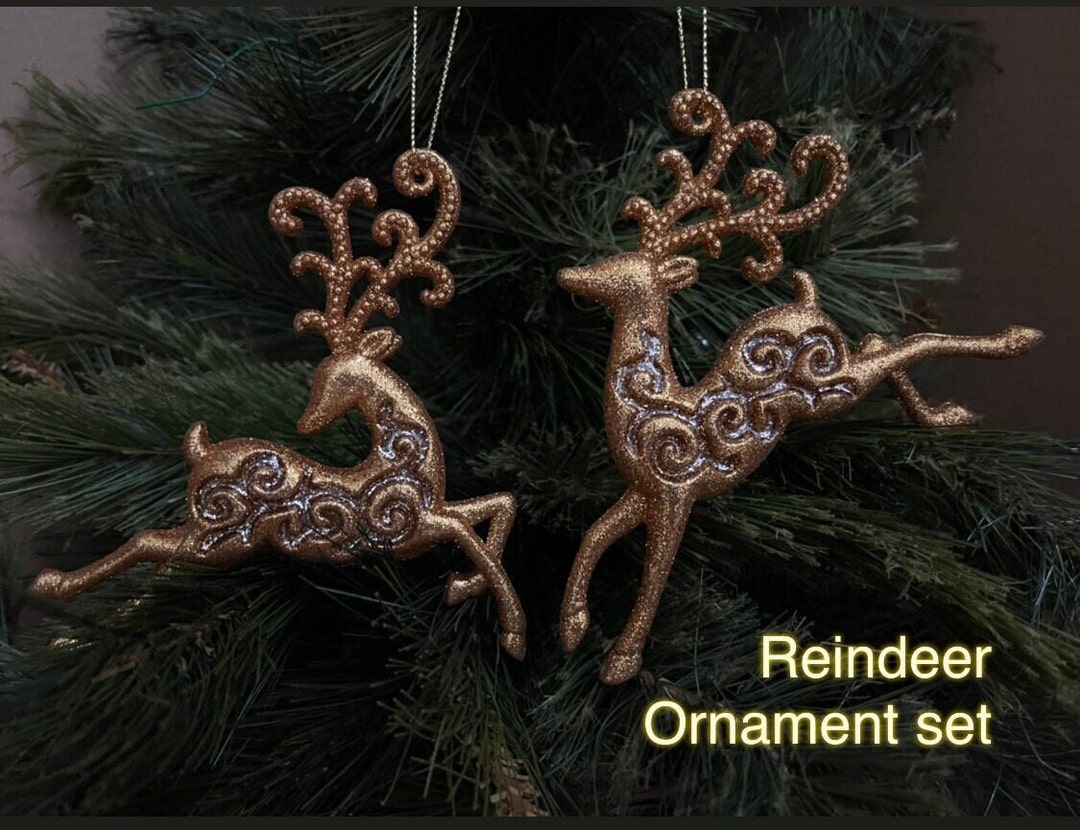 Limited Glittered Reindeer Set in Light Bronze, Christmas Ornament 2 ...