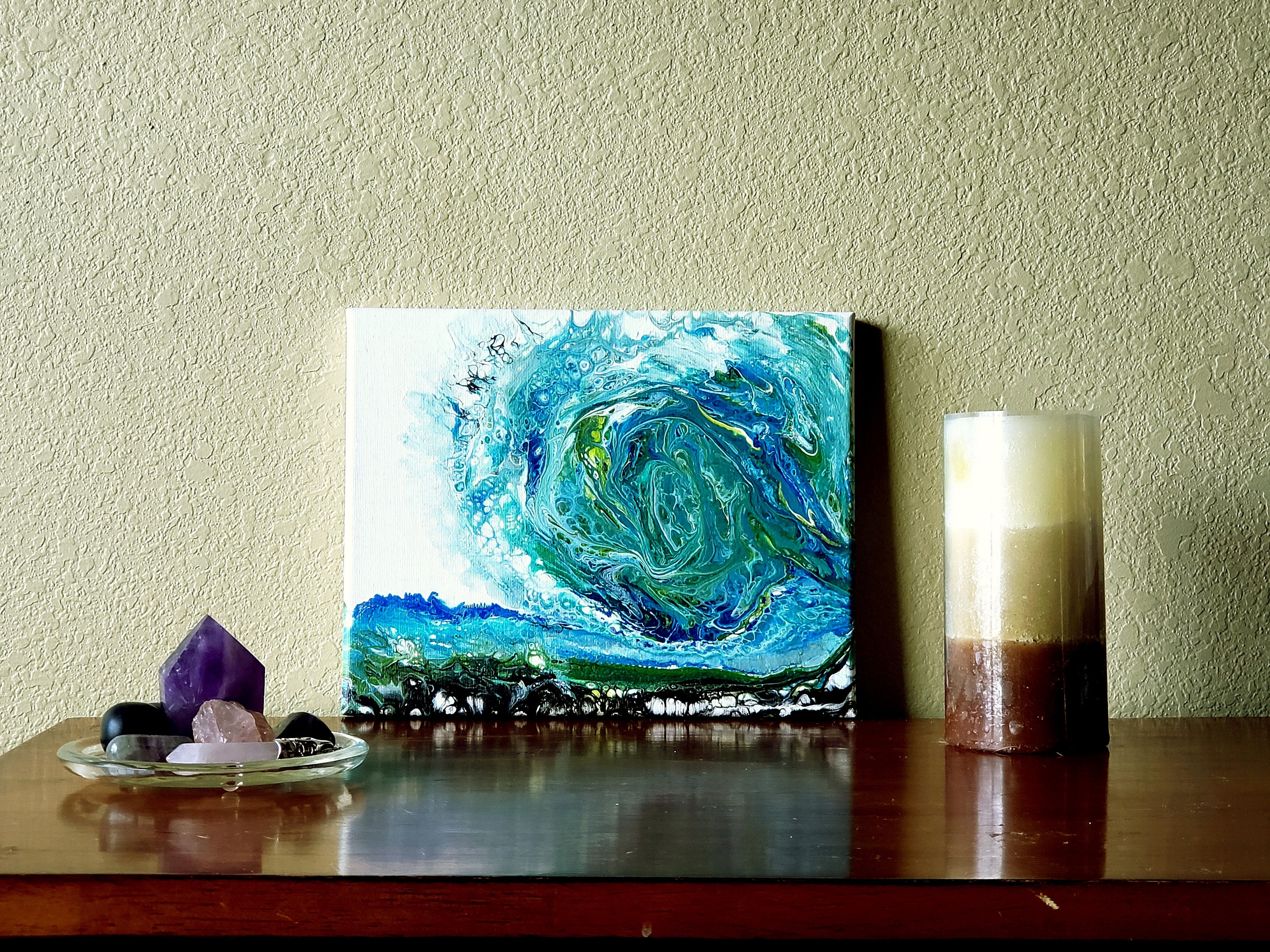 Ocean Tidal Wave,blue Green Acrylic Fluid Art, Original Painting ...