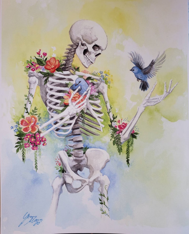 Watercolor Skeleton Print 11x14 - Etsy