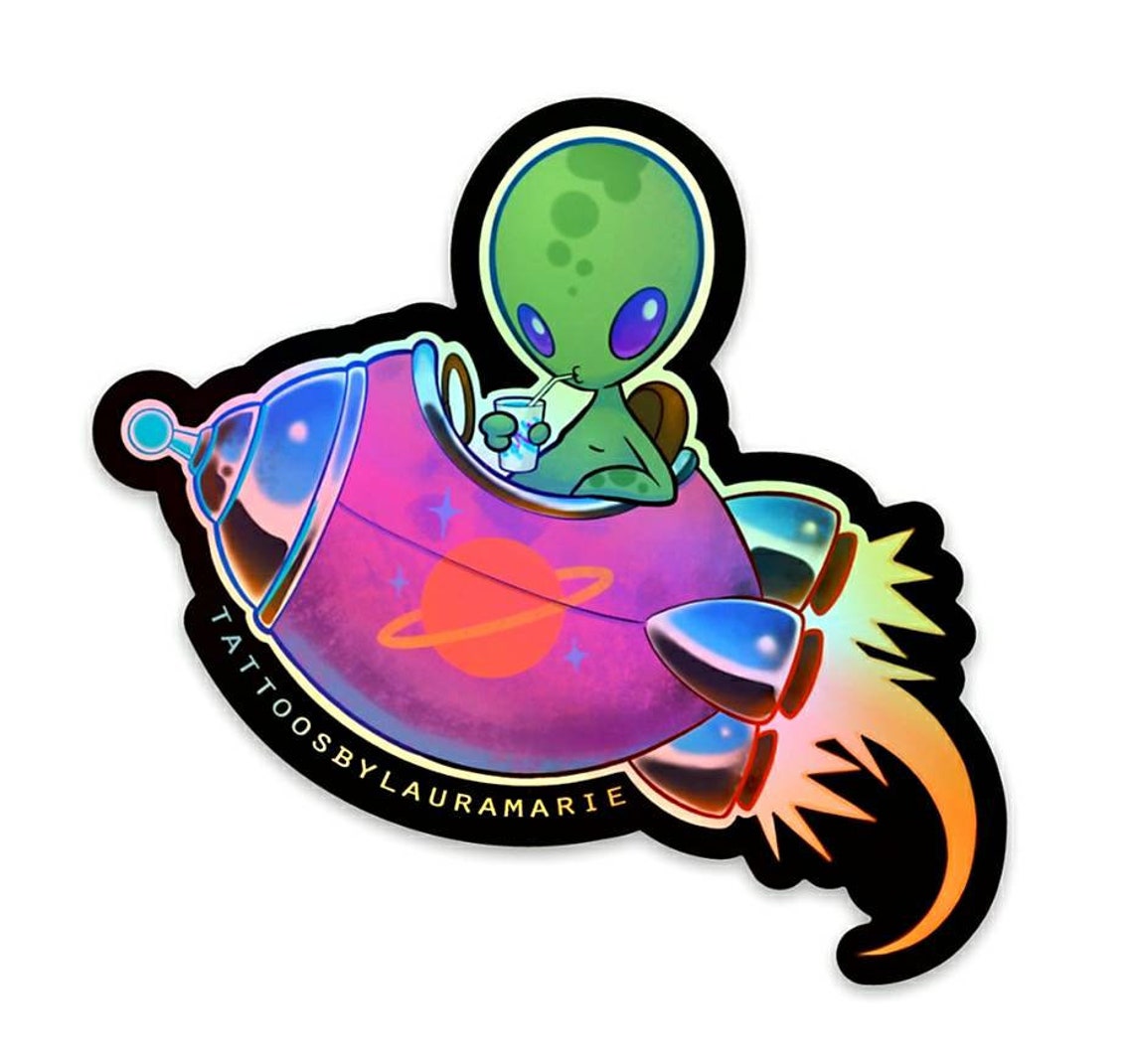 Holographic Alien Rocketship Sticker 3x3inch - Etsy