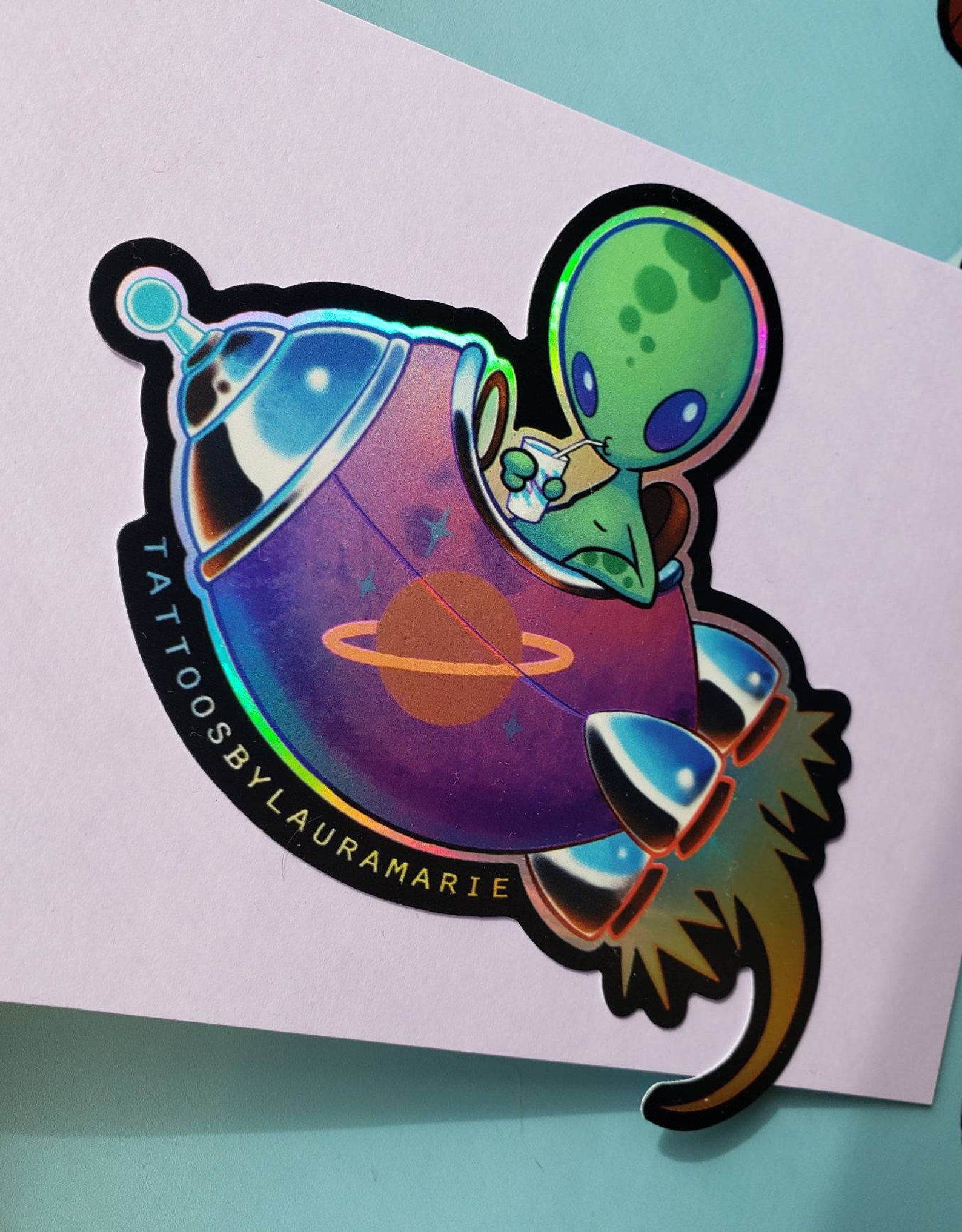 Holographic Alien Rocketship Sticker 3x3inch - Etsy
