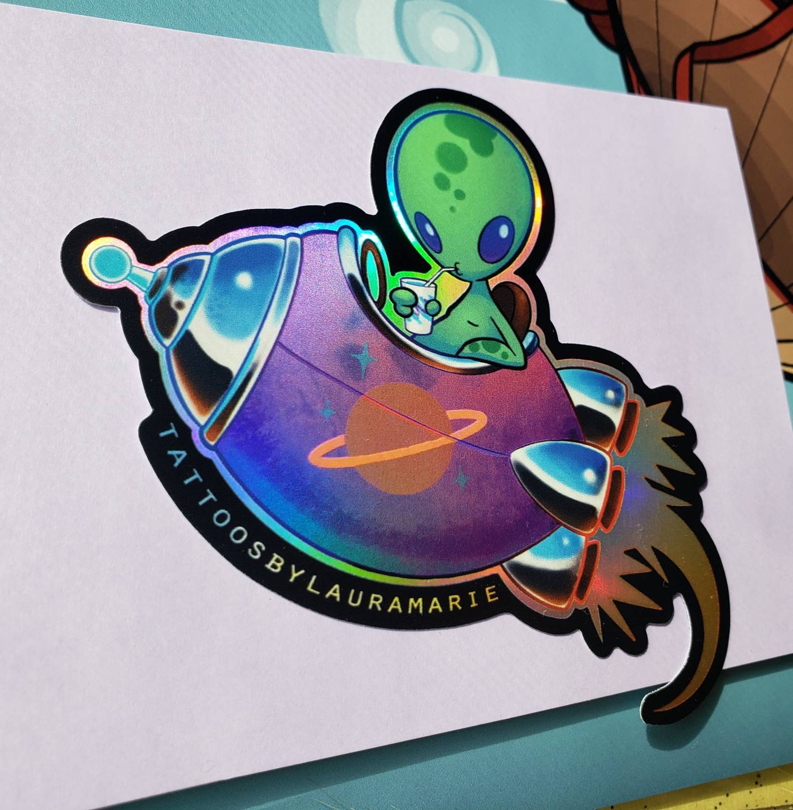 Holographic Alien Rocketship Sticker 3x3inch - Etsy
