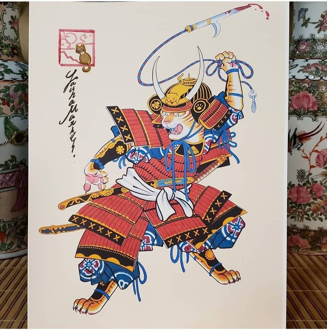 Samurai Cat Print - Etsy