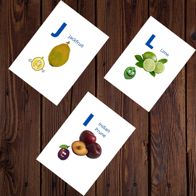 Fruits Alphabet Printable Flash Card Fruits ABC Fruits - Etsy