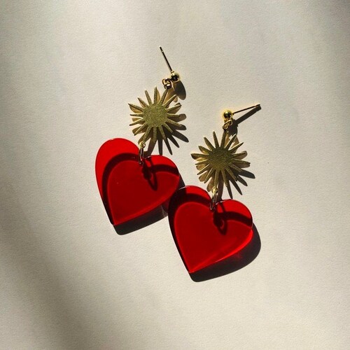 Frosted Pink Nesting Hearts Acrylic Earrings Laser Cut Heart | Etsy