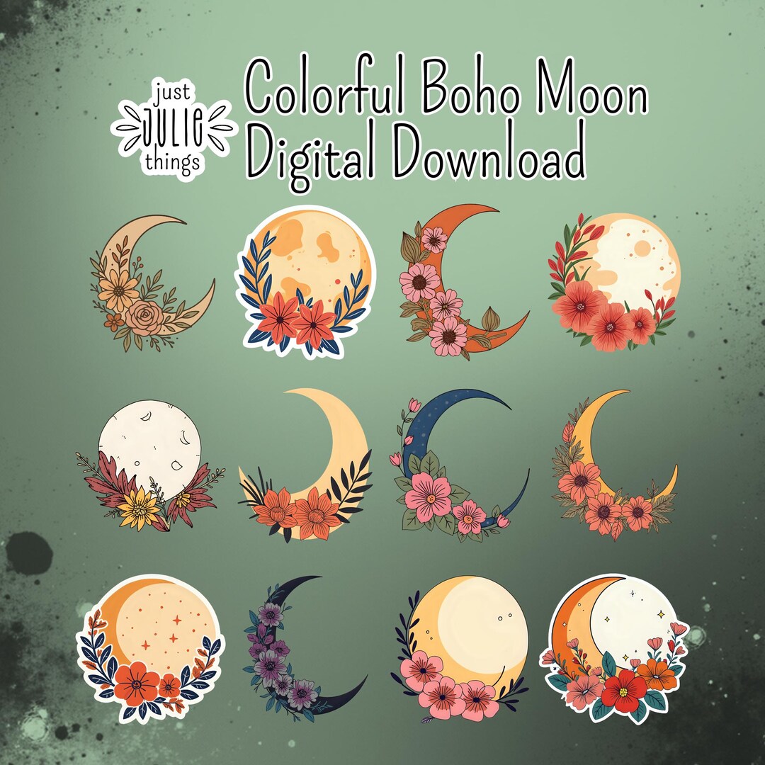 Colorful Boho Moon PNG Bundle • 12 Clipart Files • Digital Download - Etsy