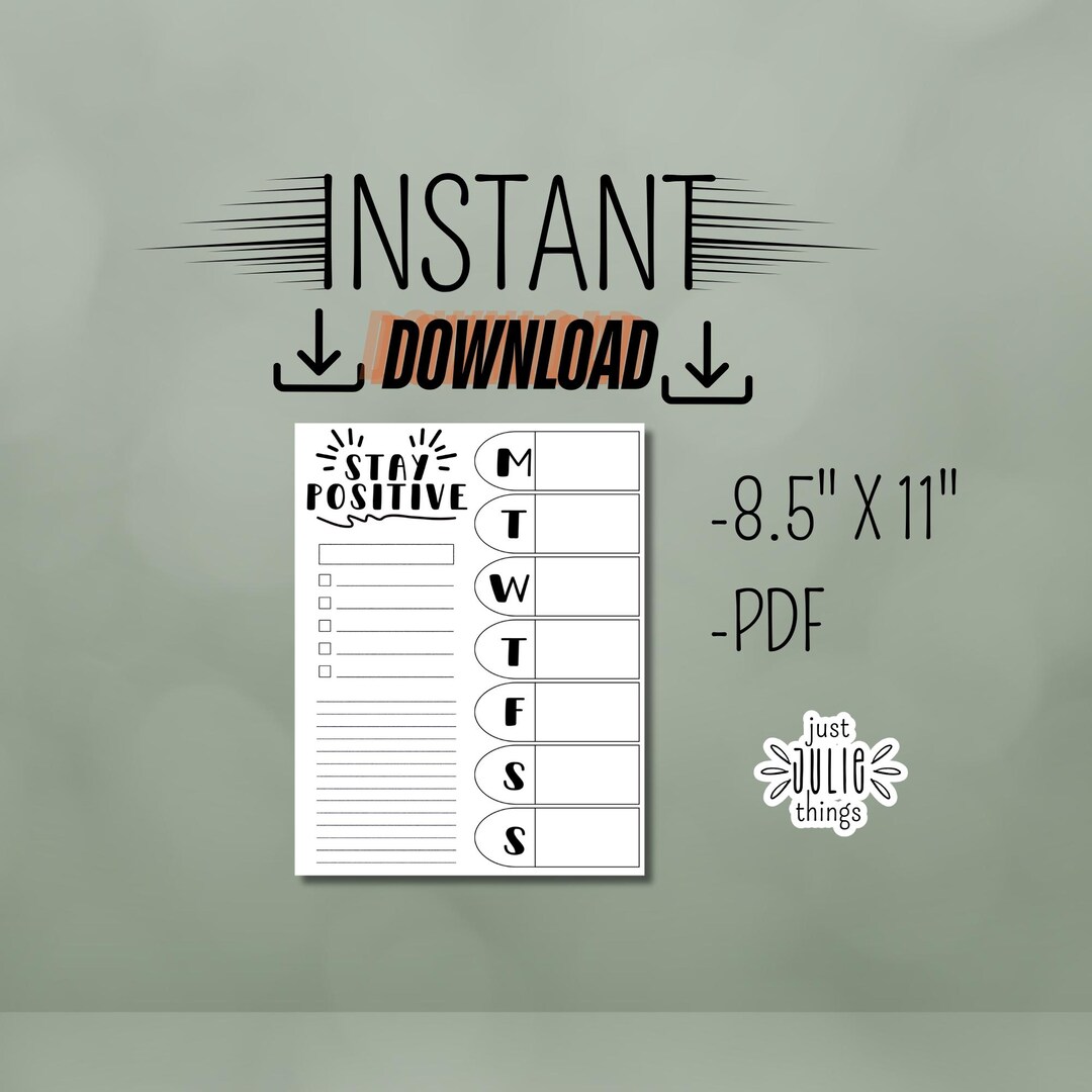 Stay Positive Weekly Planner to Do List Instant Digital PDF Download ...