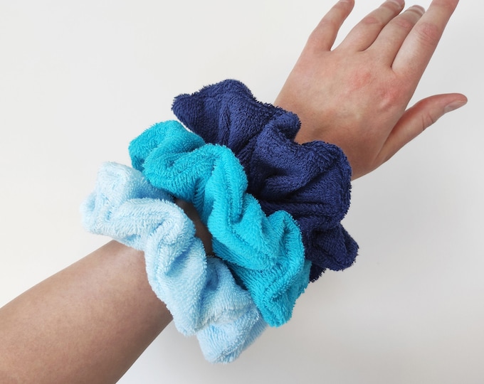 Oversized Towel Scrunchie for Wet Hair, Blue Large Cotton Terry Cloth ...