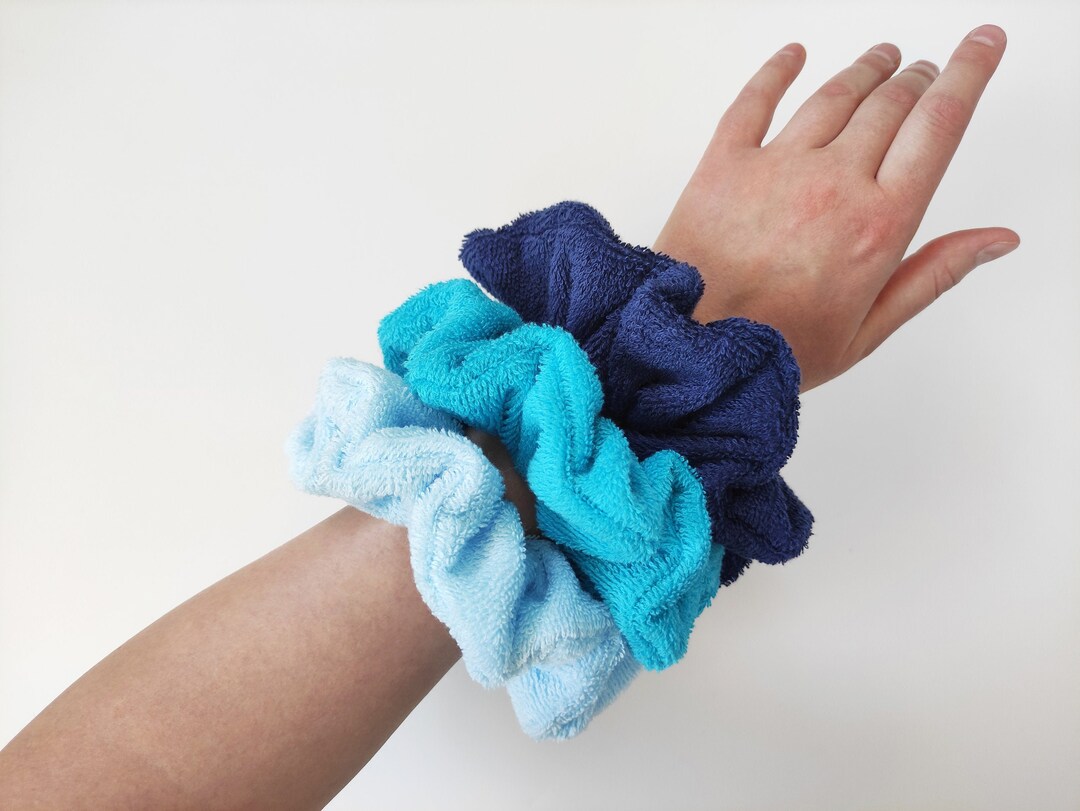 Oversized Towel Scrunchie for Wet Hair, Blue Large Cotton Terry Cloth ...