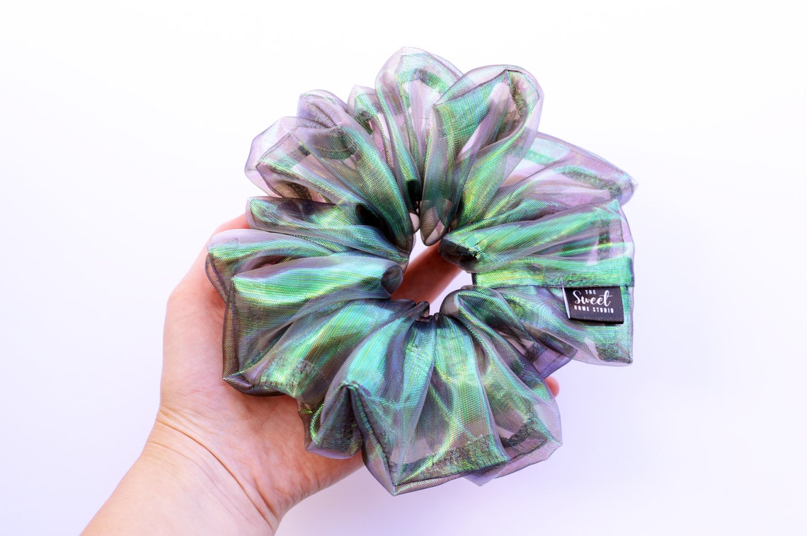 Oversized Iridescent Organza Scrunchie, Extra-large Sheer Blackish ...