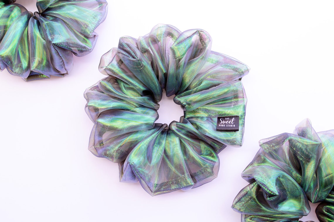 Oversized Iridescent Organza Scrunchie, Extra-large Sheer Blackish ...