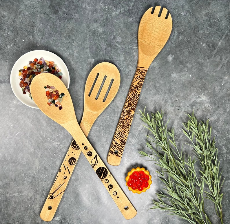 Custom Engraved Outer Space Bamboo Spoon Set - Nostalgic Kitchen Decor ...