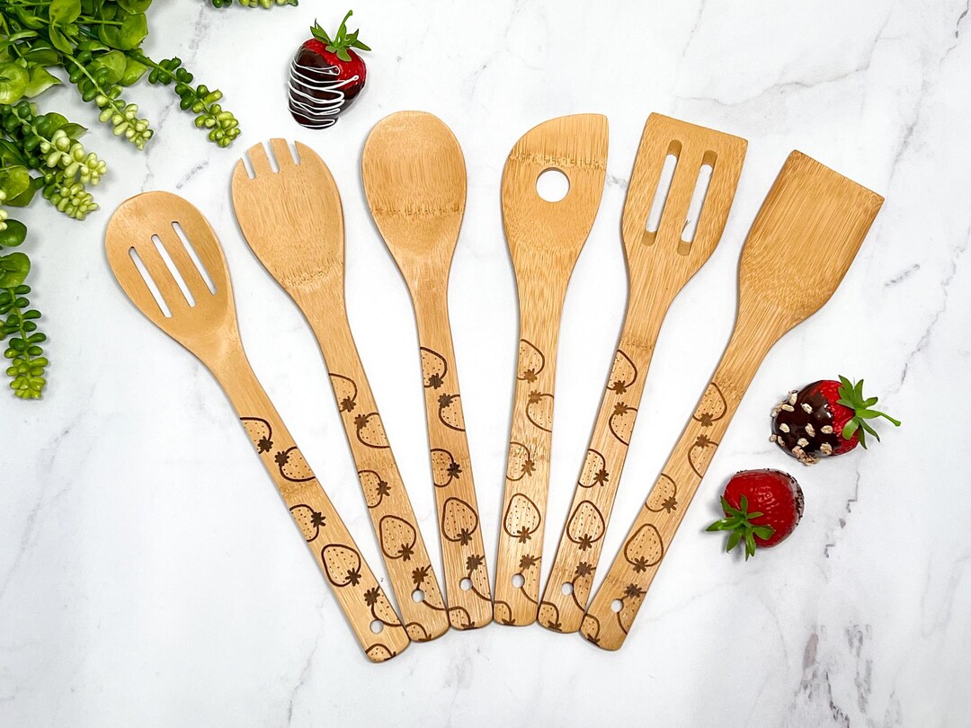 Strawberry Engraved Bamboo Kitchen Spoon - Cute Cottagecore Decor, Eco ...