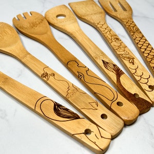 Mermaid Utensil Set, Mermaid Kitchen Decor, Little Mermaid Wooden ...