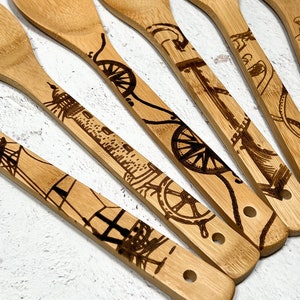 Nautical Spoon Set, Custom Costal Kitchen Utensils + Holder, Nautical ...