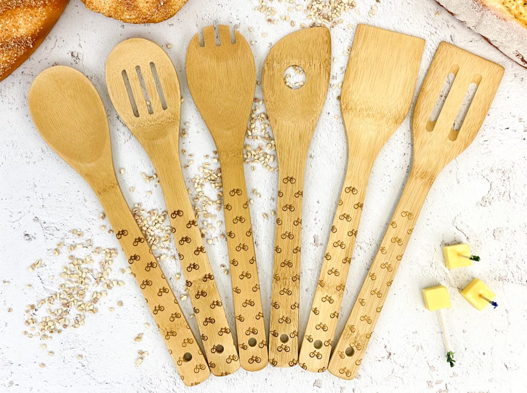 Custom Engraved Cycling Bamboo Kitchen Spoon Set - Themed Utensils for ...
