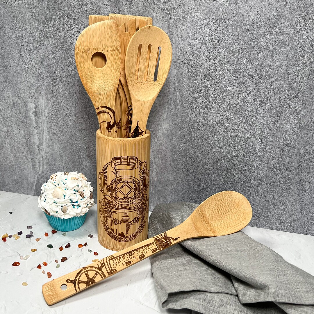 Nautical Spoon Set, Custom Costal Kitchen Utensils Holder, Nautical ...