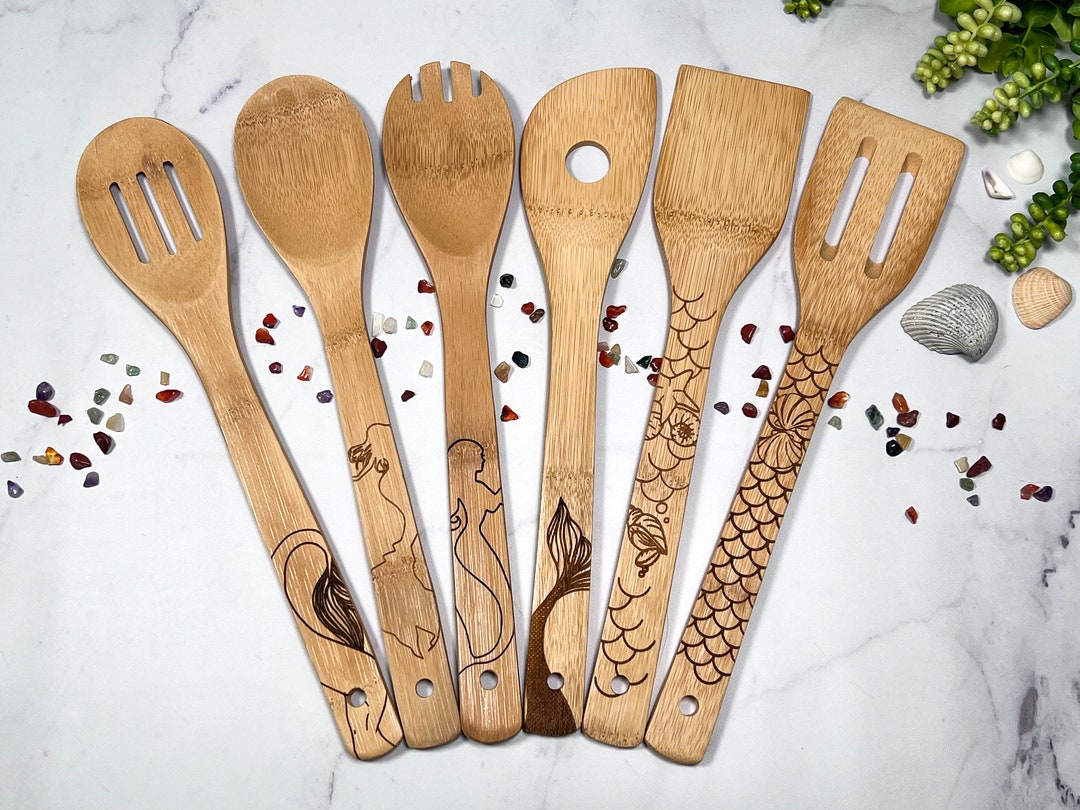 Mermaid Utensil Set, Mermaid Kitchen Decor, Little Mermaid Wooden ...