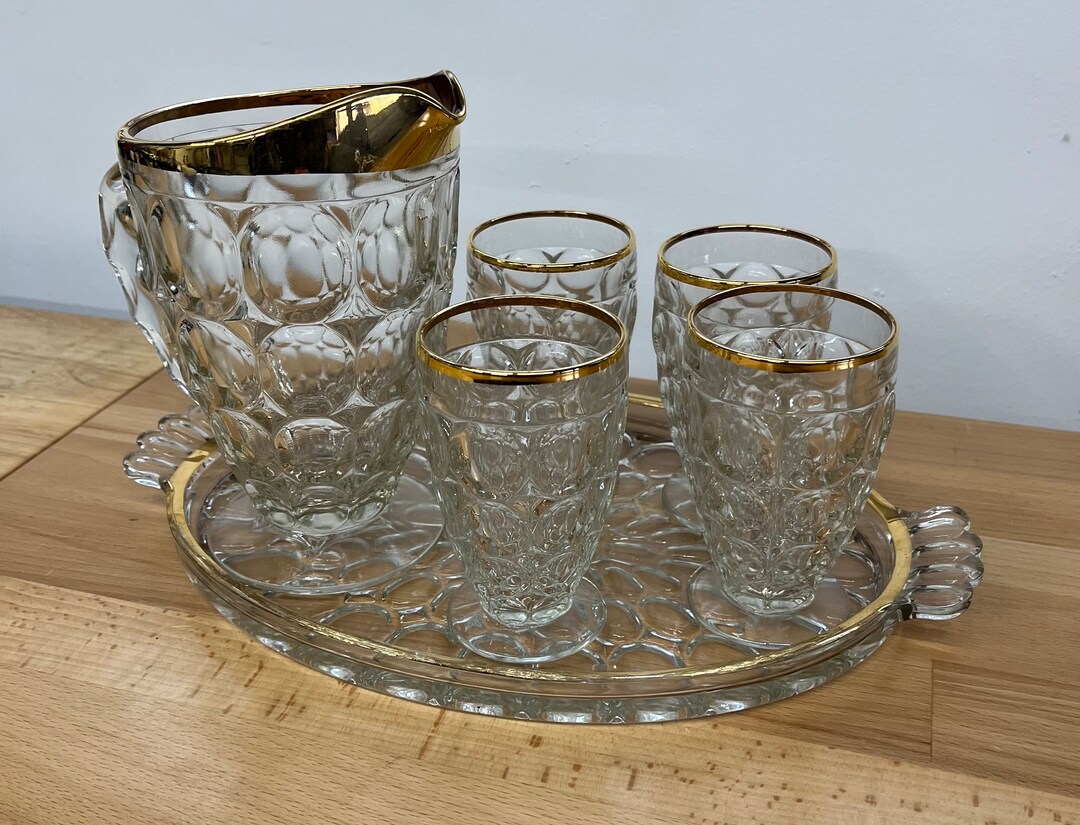 Jeanette Water Pitcher With 4 Cups and Serving Tray. Vintage Set, Rare ...