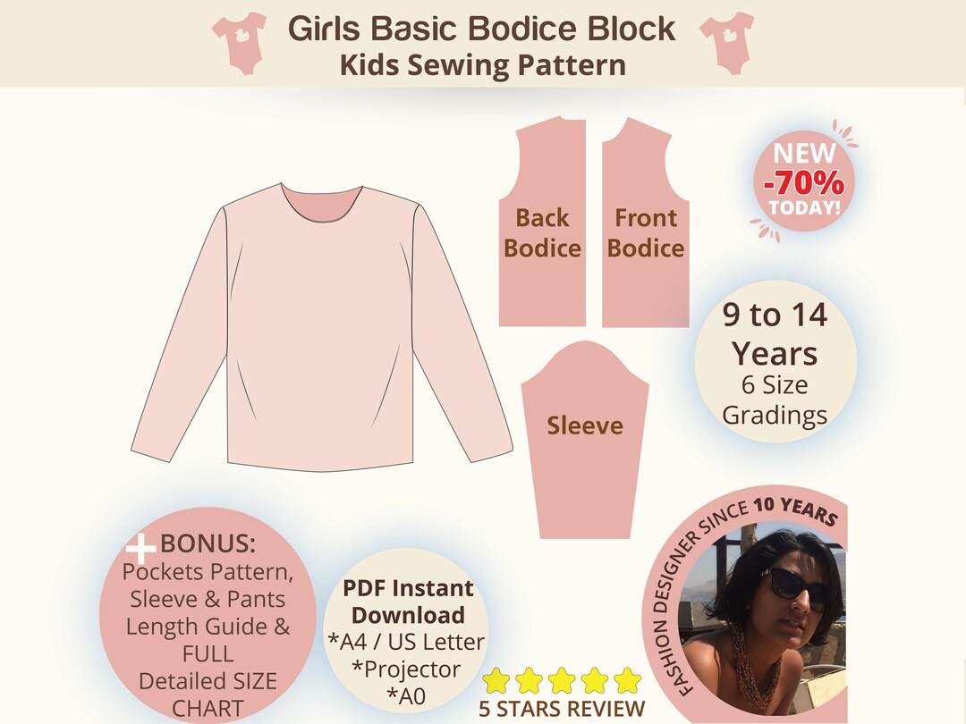 Girl Basic Bodice Block With Sleeves, Kids Sewing Pattern, Kids Garment ...