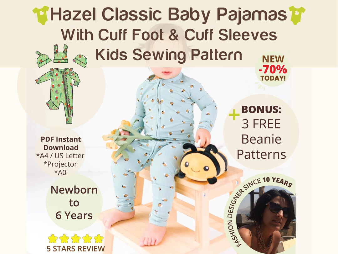 Baby Romper Pajamas With Zipper Sewing Pattern With Cuffs, Newborn ...