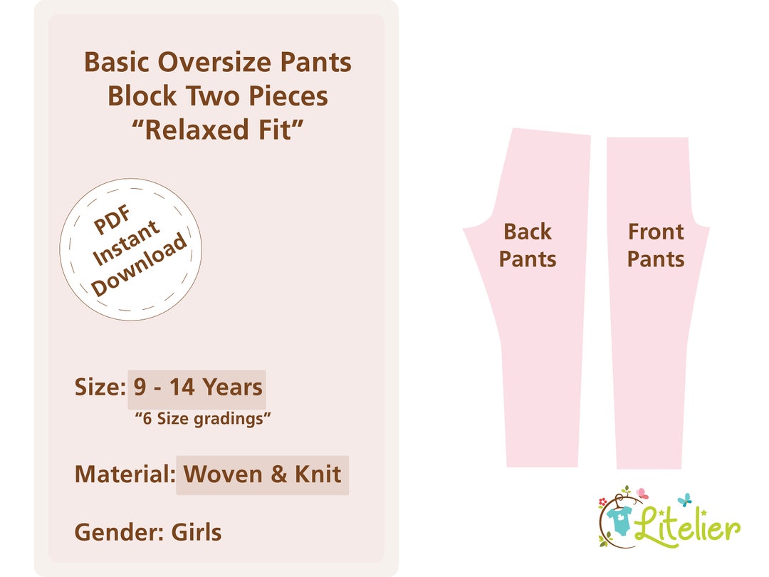 Relaxed Fit Wide Pants Sewing Pattern Wide Leg Trousers Basic Block PDF Pattern Wide Leg Pants ...