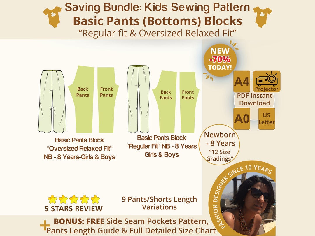 Pants Sewing Pattern Bundle for Kids, Pants Basic Blocks for Children ...