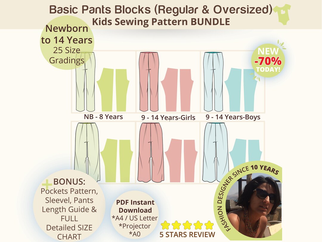 Kids Basic Pants Block Sewing Pattern Set: Regular Fit Pants and ...
