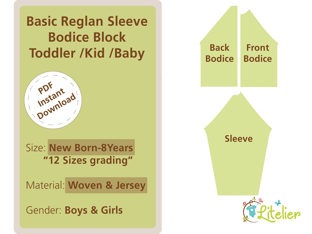Infant Raglan Sleeve Basic Bodice Block (knit Jersey/woven) Kids Sewing ...