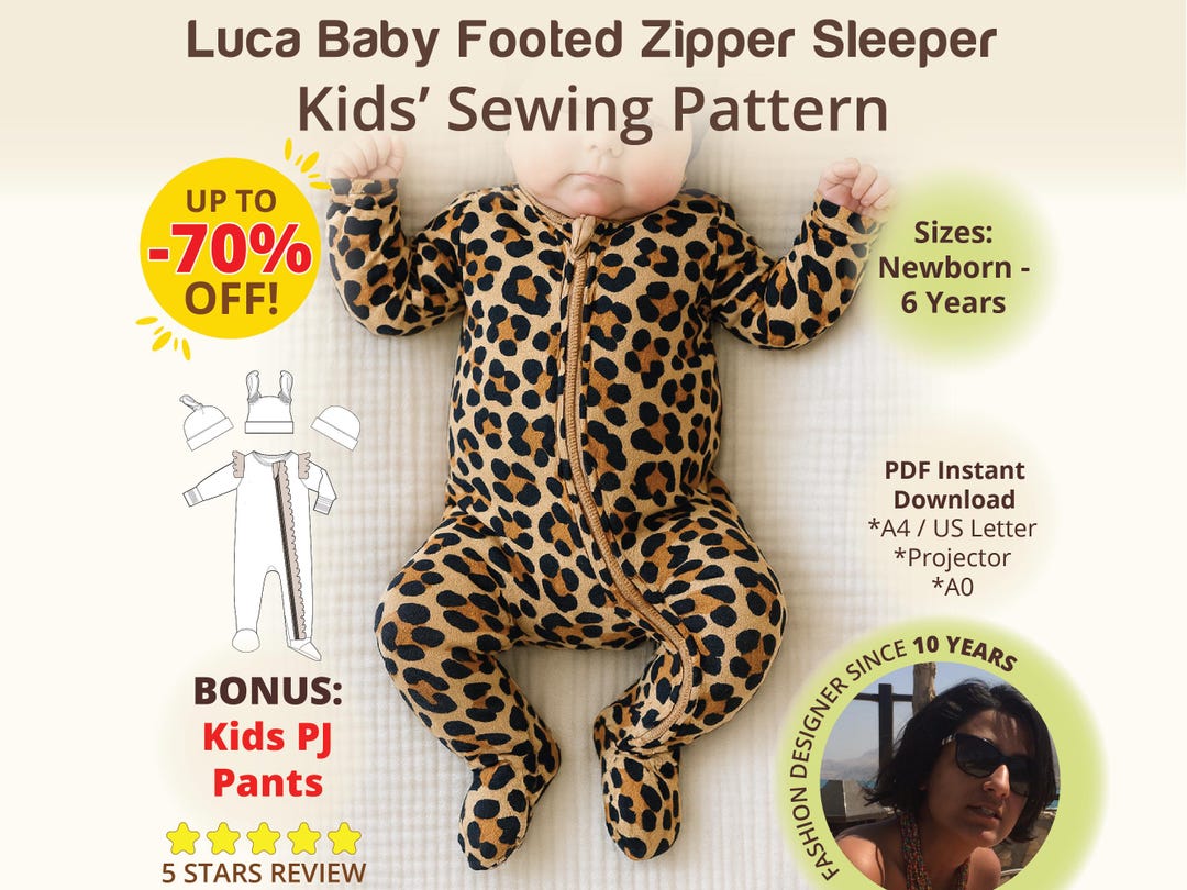 Footed Baby Zipper Sleeper Sewing Pattern With Mittens Infant Footie ...