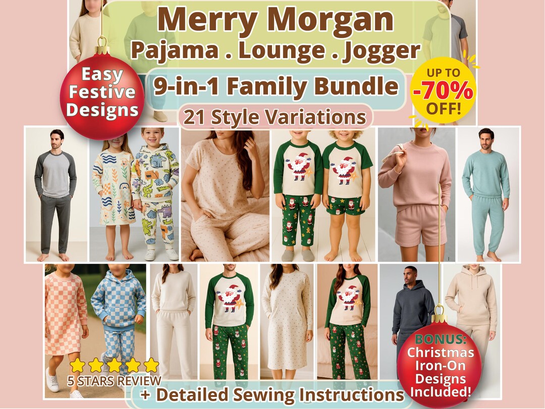 Family Pajamas Pdf Sewing Pattern Bundle for Kids Women Men, Christmas ...