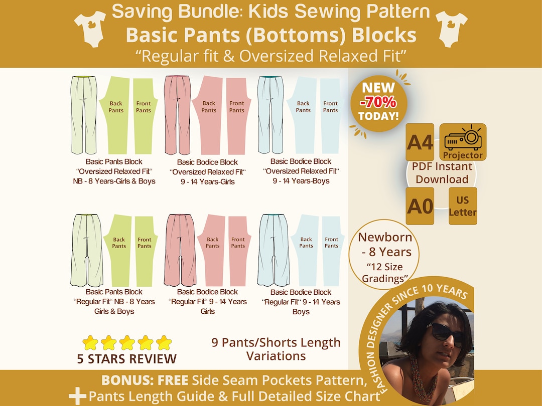 Kids Basic Pants Block Sewing Pattern Regular Fit Trouser & - Etsy