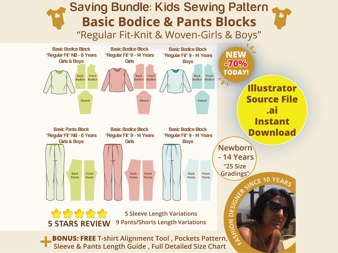 Saving Bundle: Kids Basic Bodice Block With Sleeves and Basic Pants ...