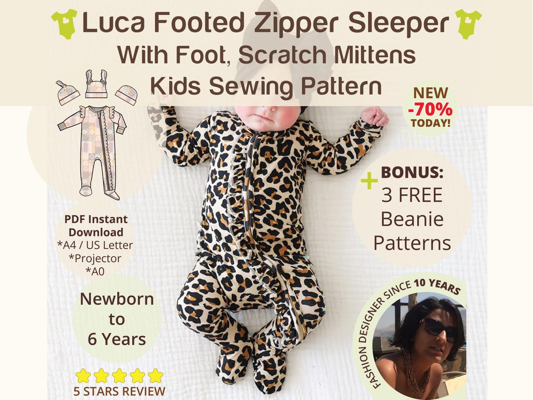 Footed Baby Zipper Sleeper Sewing Pattern With Mittens Zipper Pajama ...