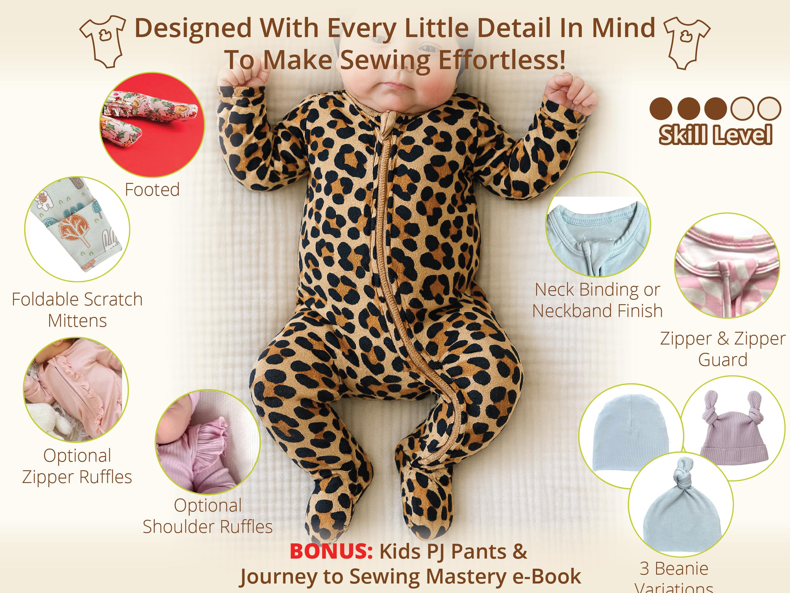 Footed Baby Zipper Sleeper Sewing Pattern With Mittens Zipper Pajama ...