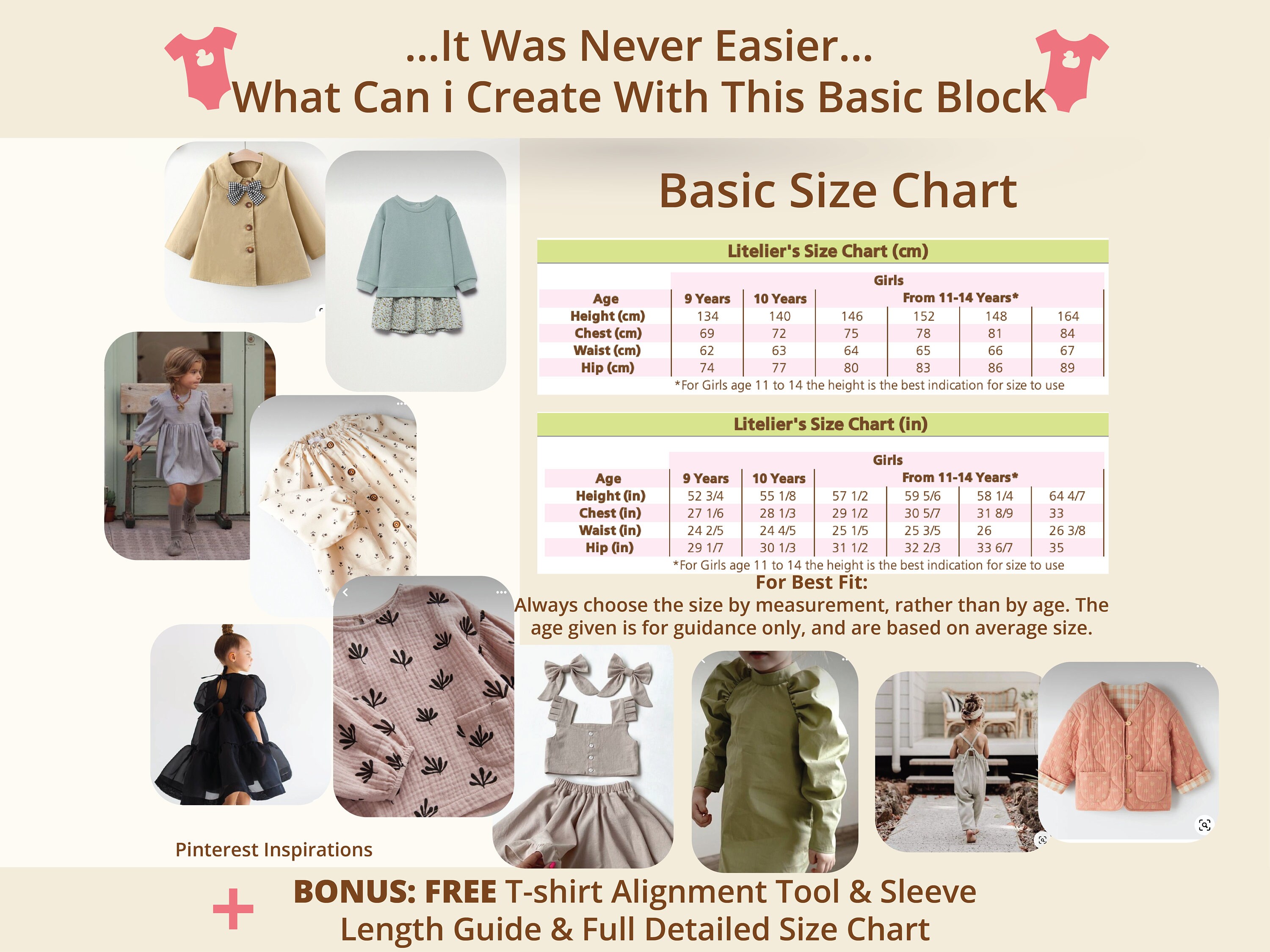 Kids Sewing Bundle Set: Basic Bodice Block, Raglan Sleeve, Kimono ...