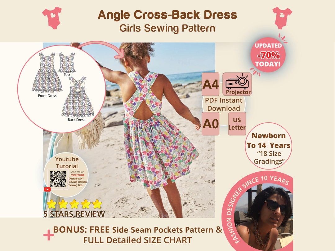 Cross-back Dress Girls Pinafore PDF Sewing Pattern Girls Summer Dress ...