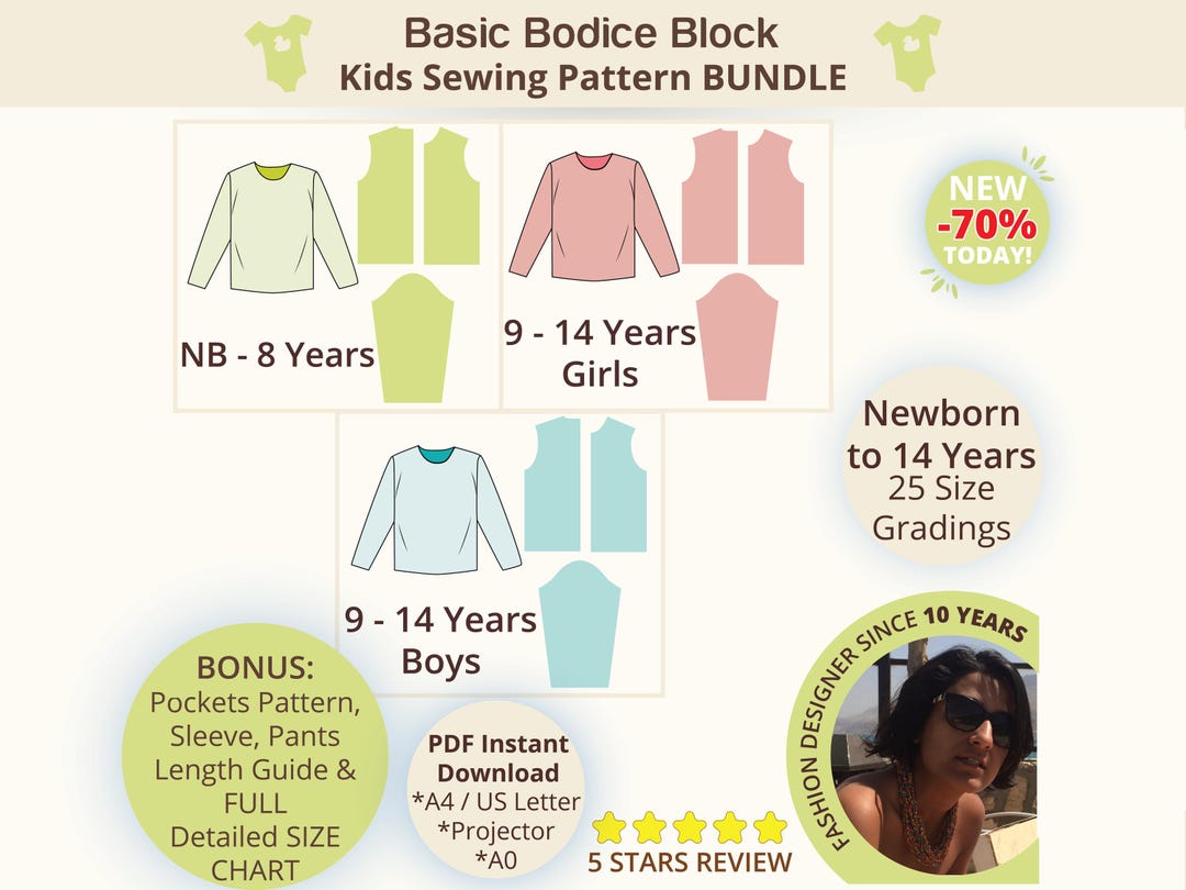 Kids Bodice Basic Block Sewing Pattern Bundle: DIY Dress Sloper (PDF ...