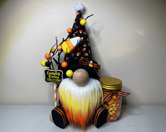Candy Corn Gnome, Hand Painted Gnome, Halloween Ceramic Gnome, Fall ...