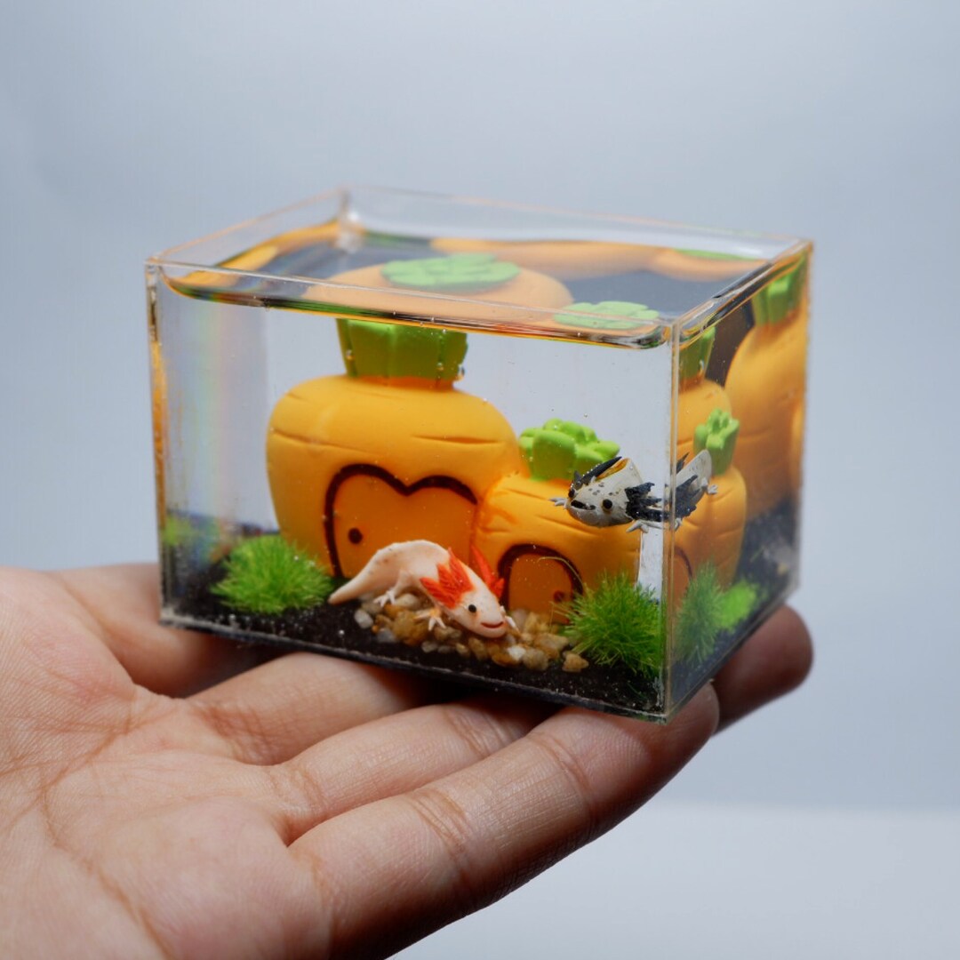 Miniature Clay Axolotl With Carrot House in the Tank - Etsy
