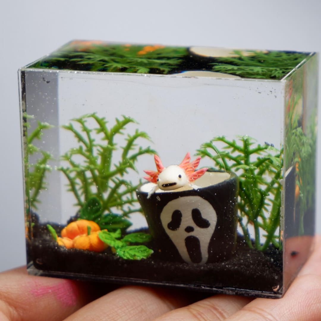 Miniature Clay Axolotl Tank in Halloween Theme - Etsy