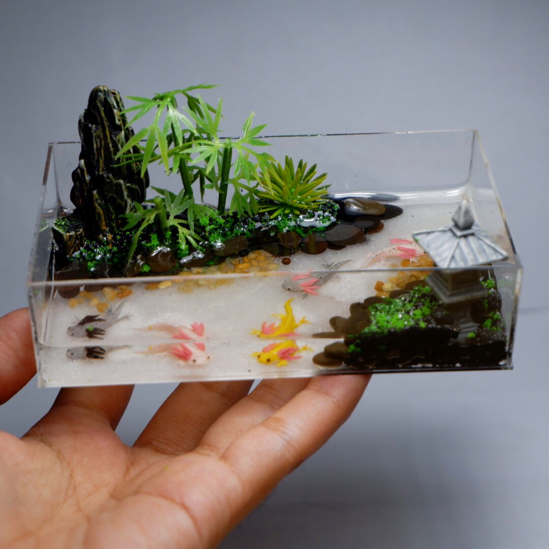 Miniature Clay Axolotl Tank With Asian Garden - Etsy