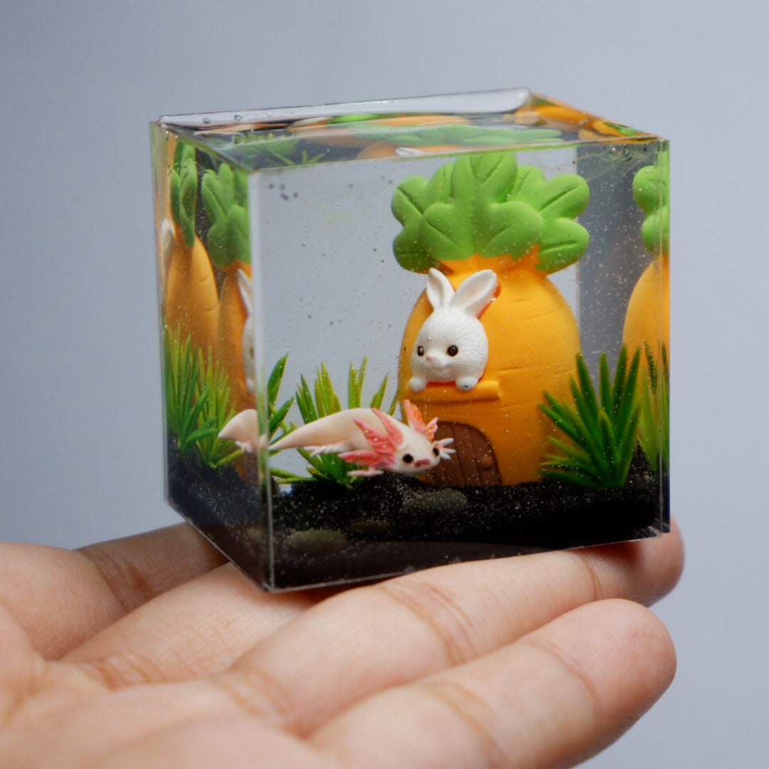 Miniature Clay Axolotl With Carrot House in the Tank - Etsy